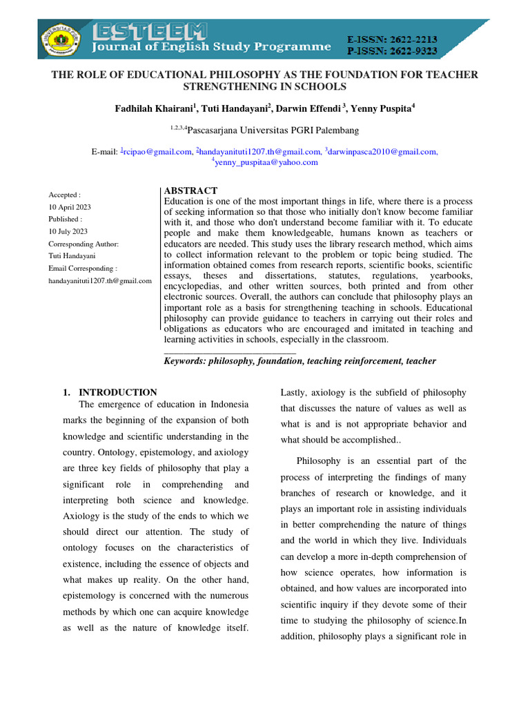 The Role Of Educational Philosophy As The Foundati Pdf Philosophy