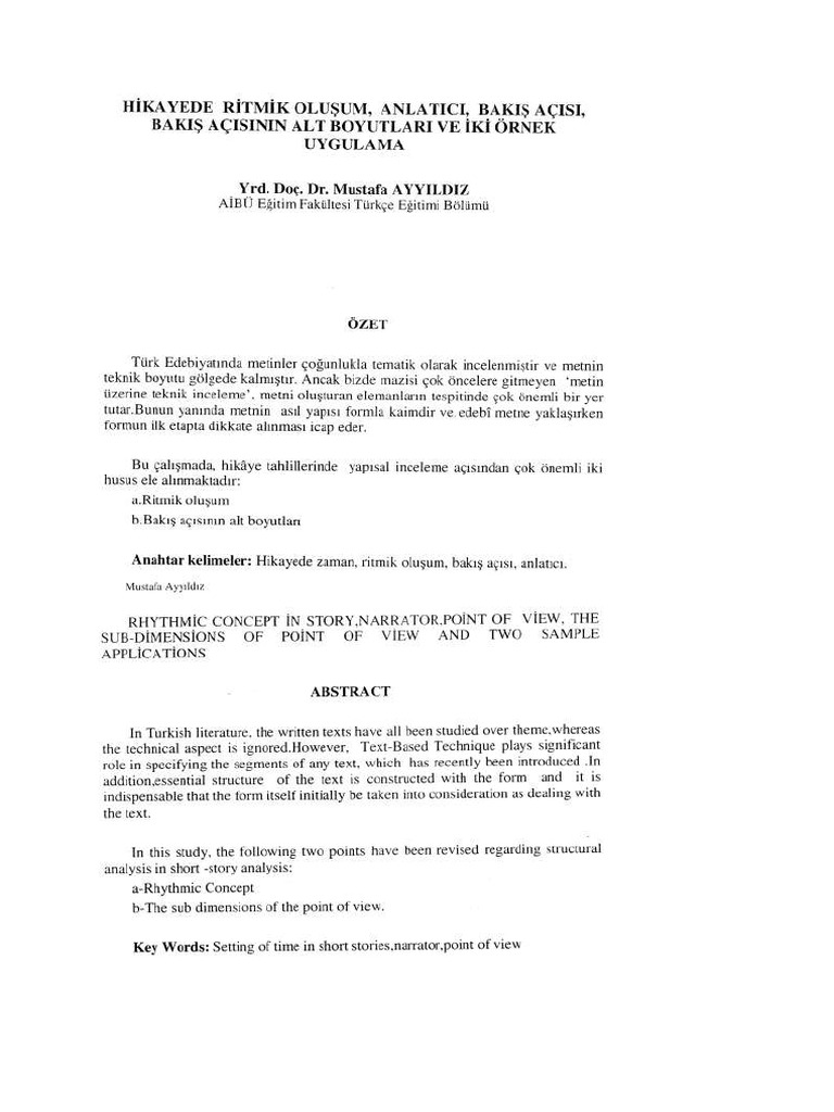 Hikayede Ritmik Olu Um, Anlat C, Bak A S Bak A S N N Alt Boyutlar Ve Ki Rnek Uygulama (#17959 ...
