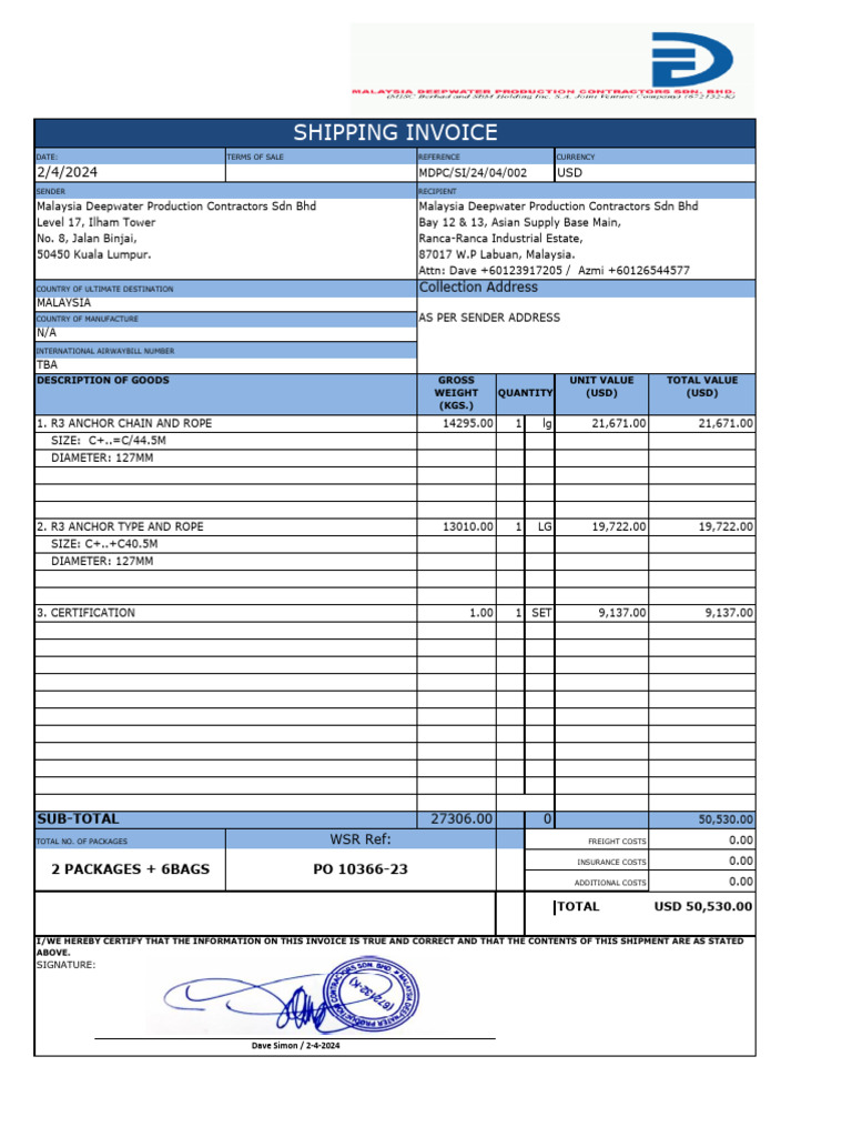 CIPL-Mooring Chain PO10366-23 | Download Free PDF | Freight Transport