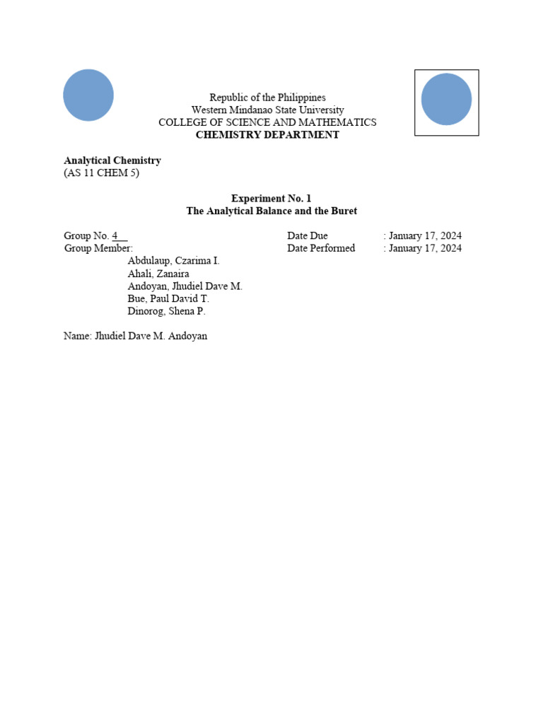Formal Report 1 | PDF | Weighing Scale | Accuracy And Precision