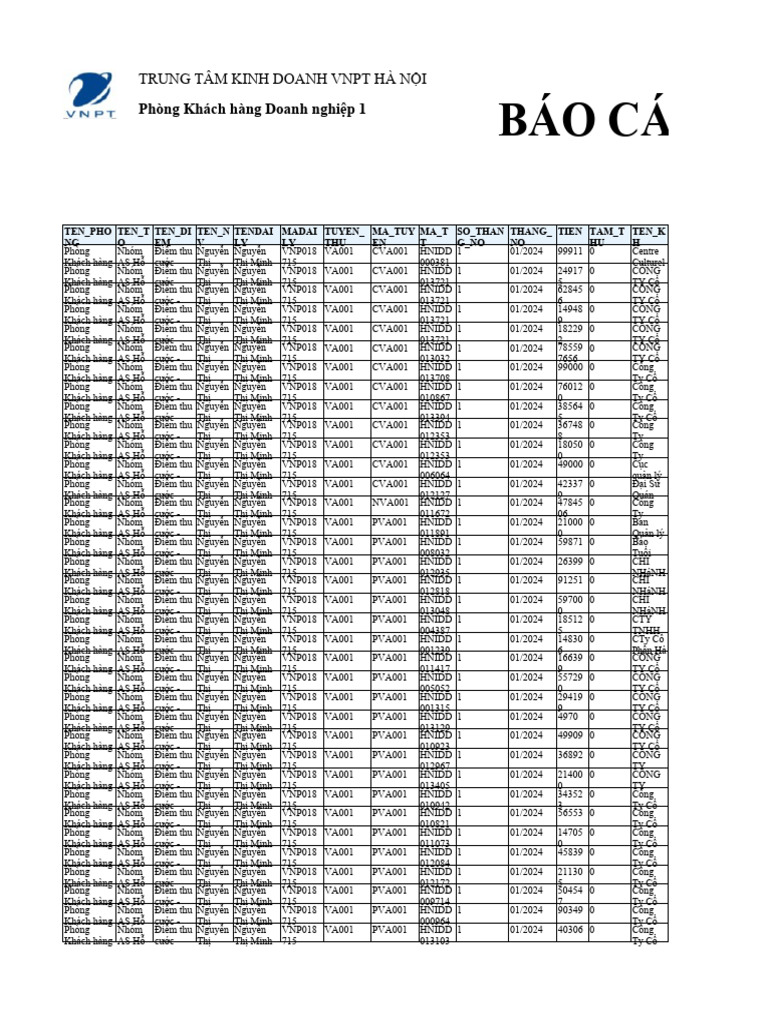 TINH HANOI TTKD TUTQ Bao Cao Chi Tiet No Dong RP Bao Cao Chi Tiet No Dong | PDF
