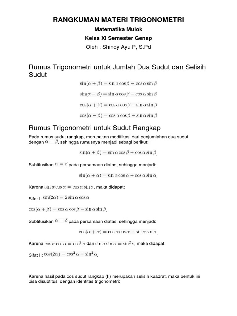 Rumus Trigonometri Kelas XI Semester Genap | PDF