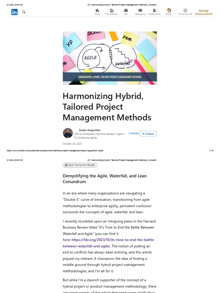 Harmonizing Hybrid, Tailored Project Management Methods - LinkedIn | PDF | Agile Software ...