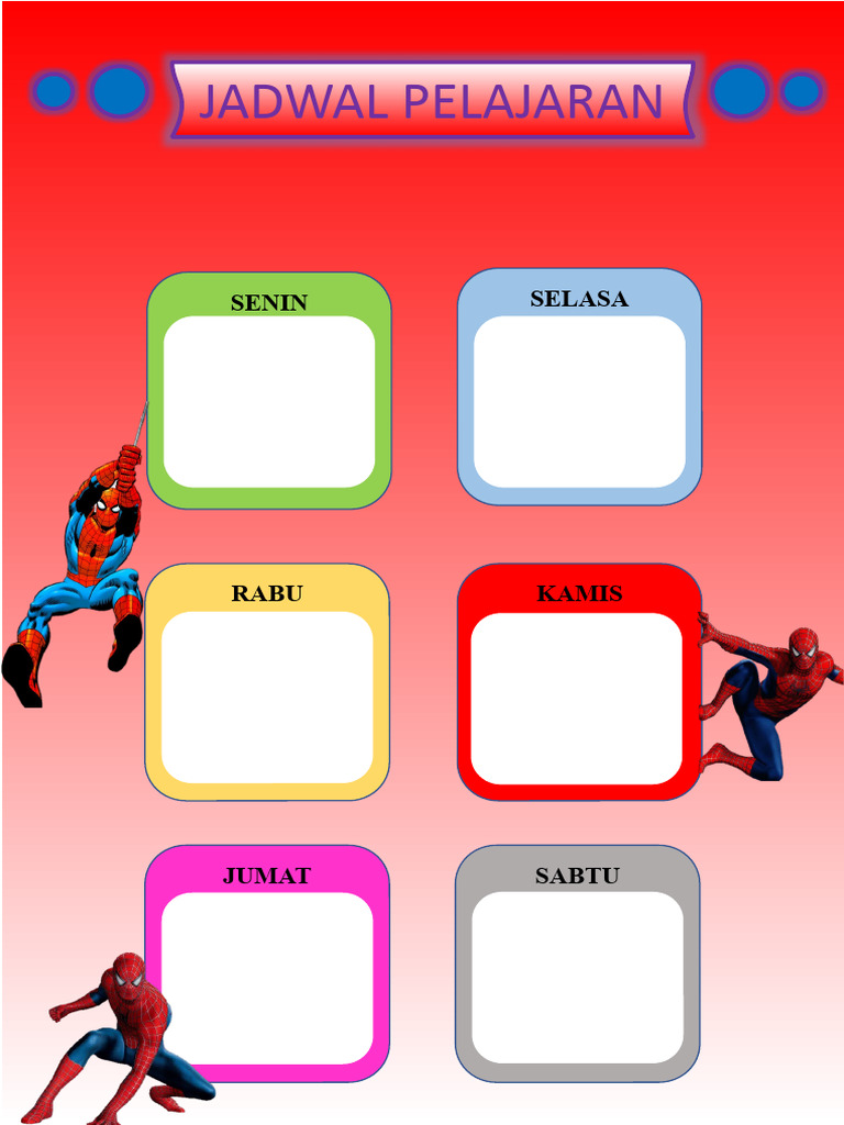 Template Jadwal Pelajaran SPIDERMAN | PDF