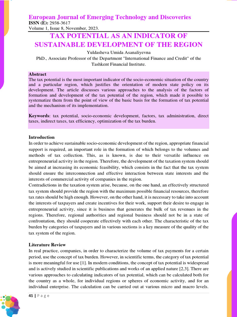 Tax Potential As An Indicator of Sustainable Development of The Region ...