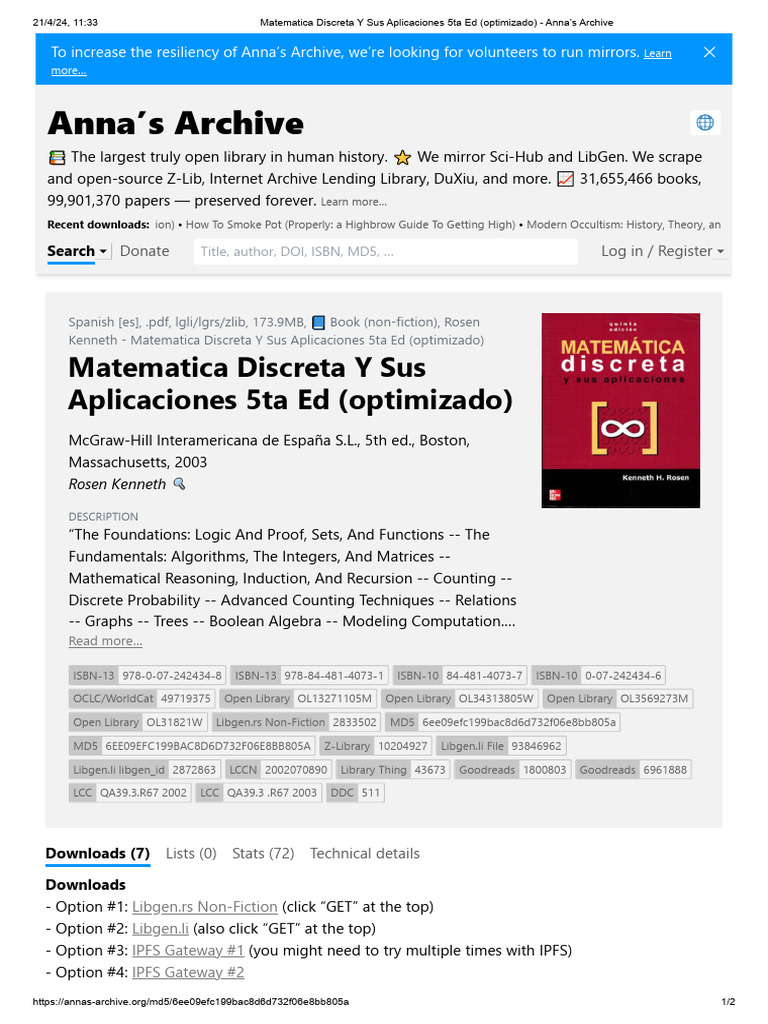 Matematica Discreta Y Sus Aplicaciones 5ta Ed (Optimizado) - Anna's ... Matematica Discreta Y Sus Aplicaciones 5ta Ed (Optimizado) - Anna's ...