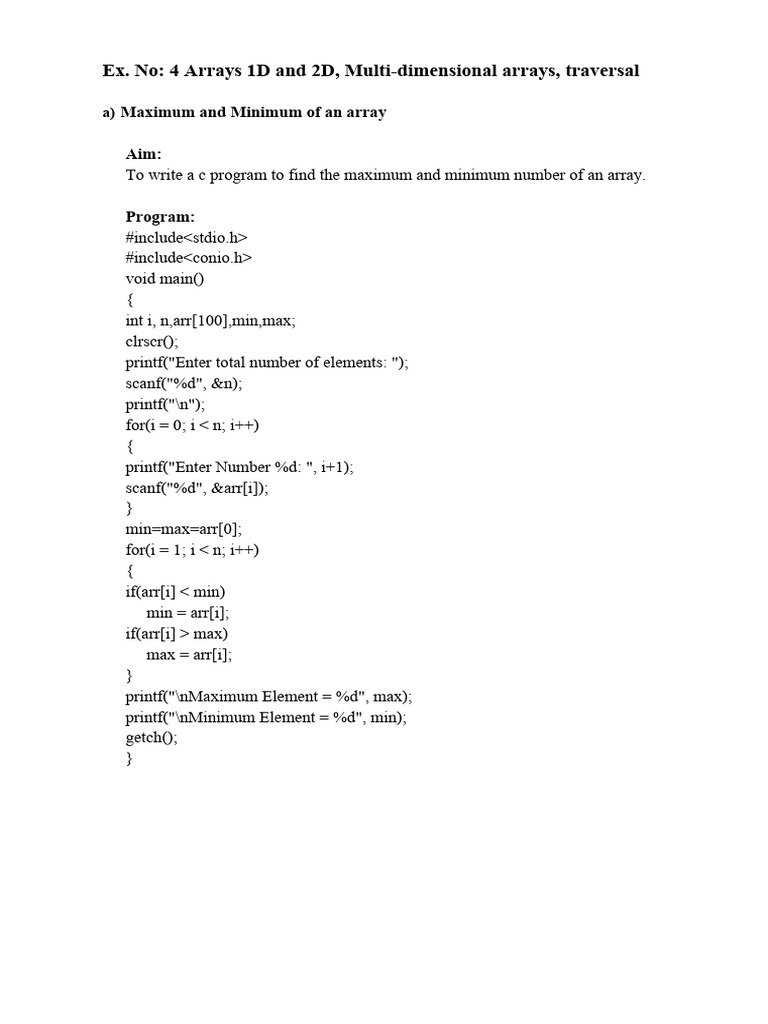 Ex4 Arrays 1D and 2D, Multi-Dimensional Arrays, Traversal | PDF | Computer Programming ...