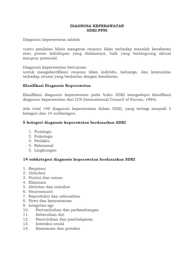 Panduan Diagnosis Keperawatan SDKI | PDF