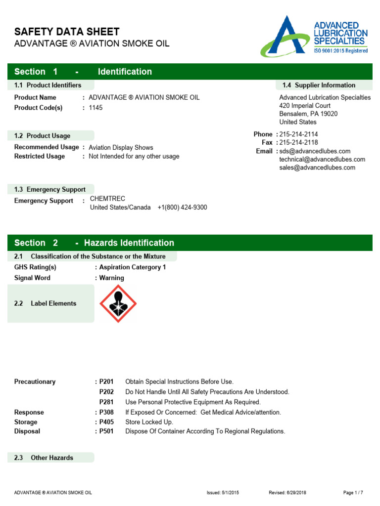 1145_SMOKEOIL_EN_SDS | PDF | First Aid | Combustion