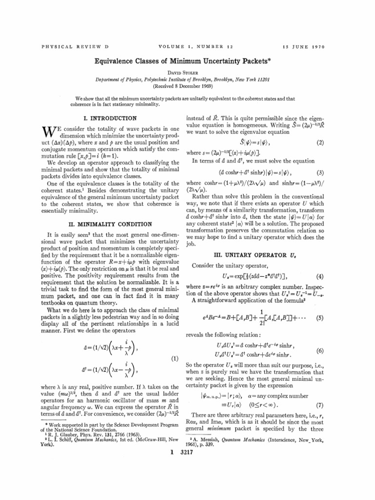 Equivalence Classes of Minimum Uncertainty Packets | PDF | Wave ...