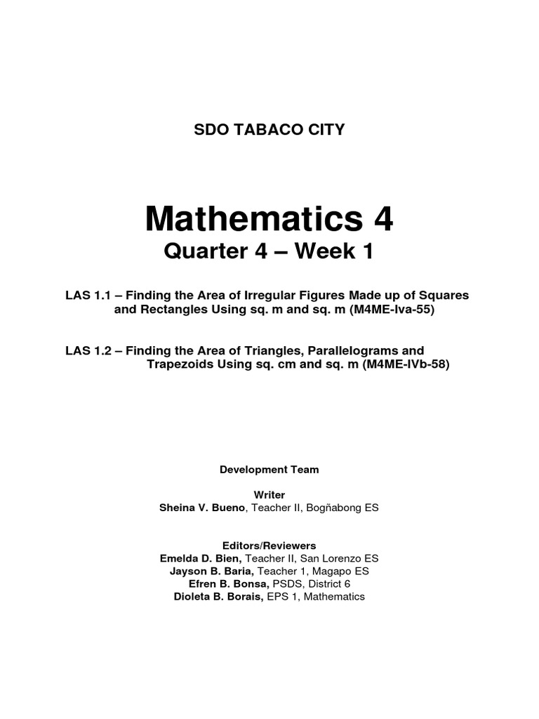 Q4-MATH4-WEEK1 | PDF | Area | Rectangle