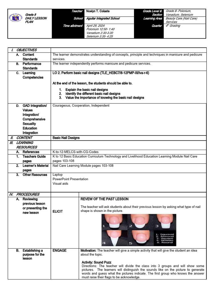NCS-LP-Final Demo - BASIC-NAIL-DESIGN 2 | PDF | Learning | Nail (Anatomy)