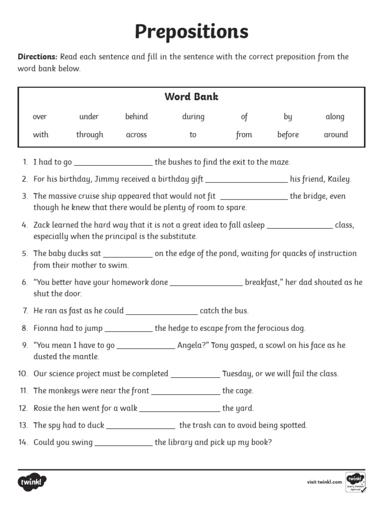 Preposition Activity Sheet:answers | PDF | General Fiction