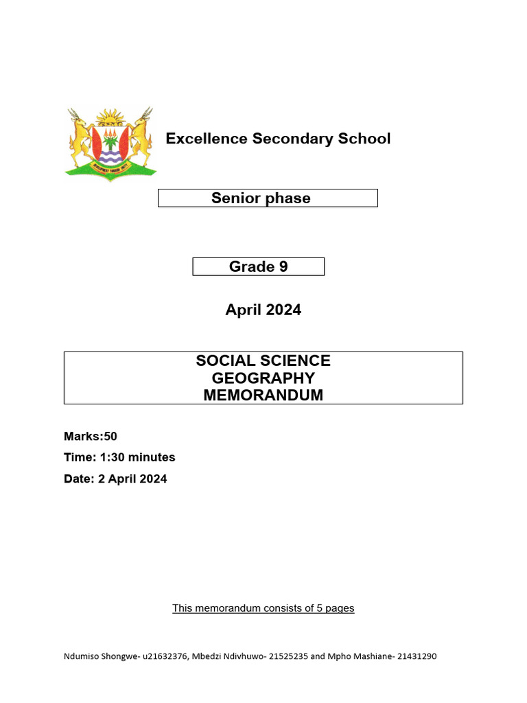 Grade 9 Geography Exam Memorandum | PDF | Contour Line | Slope