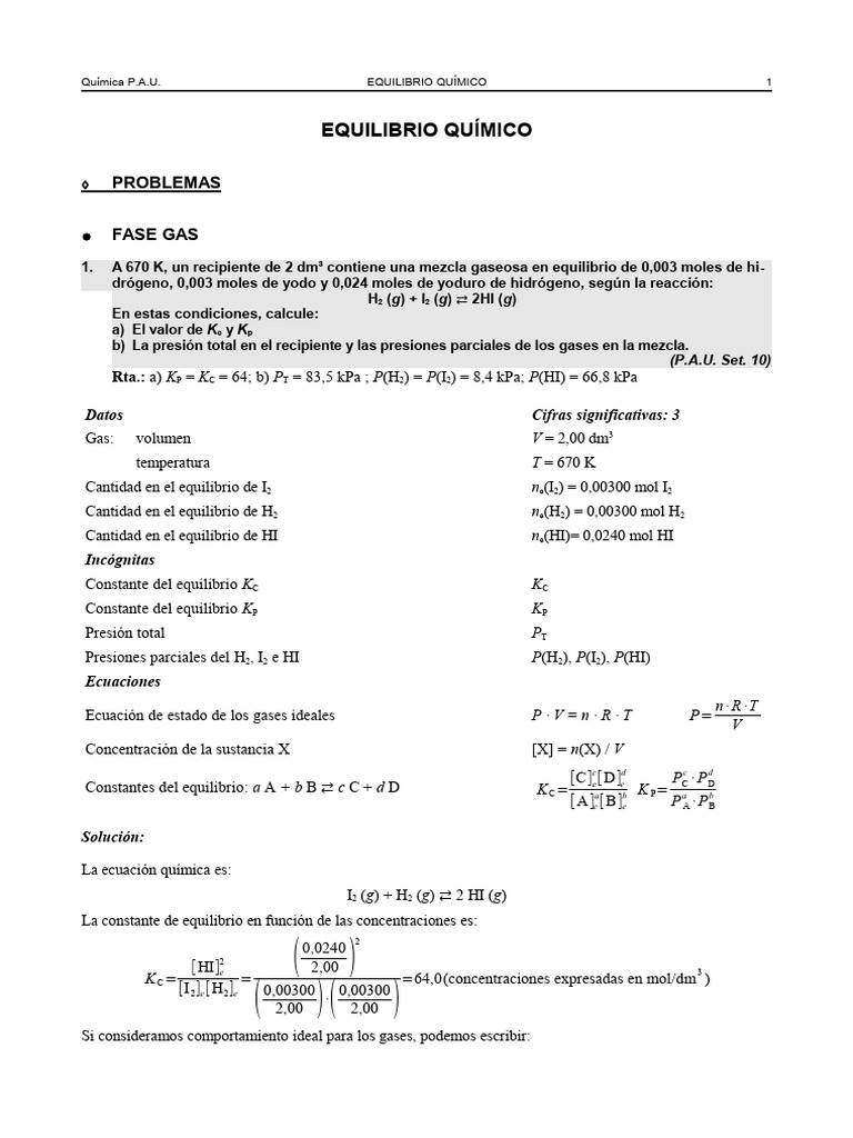 Equilibrio Qmco Pdf Equilibrio Químico Mole Unidad