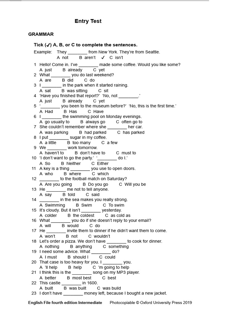 GRAMMAR_AND_VOCABULARY_ENTRY_TEST | PDF