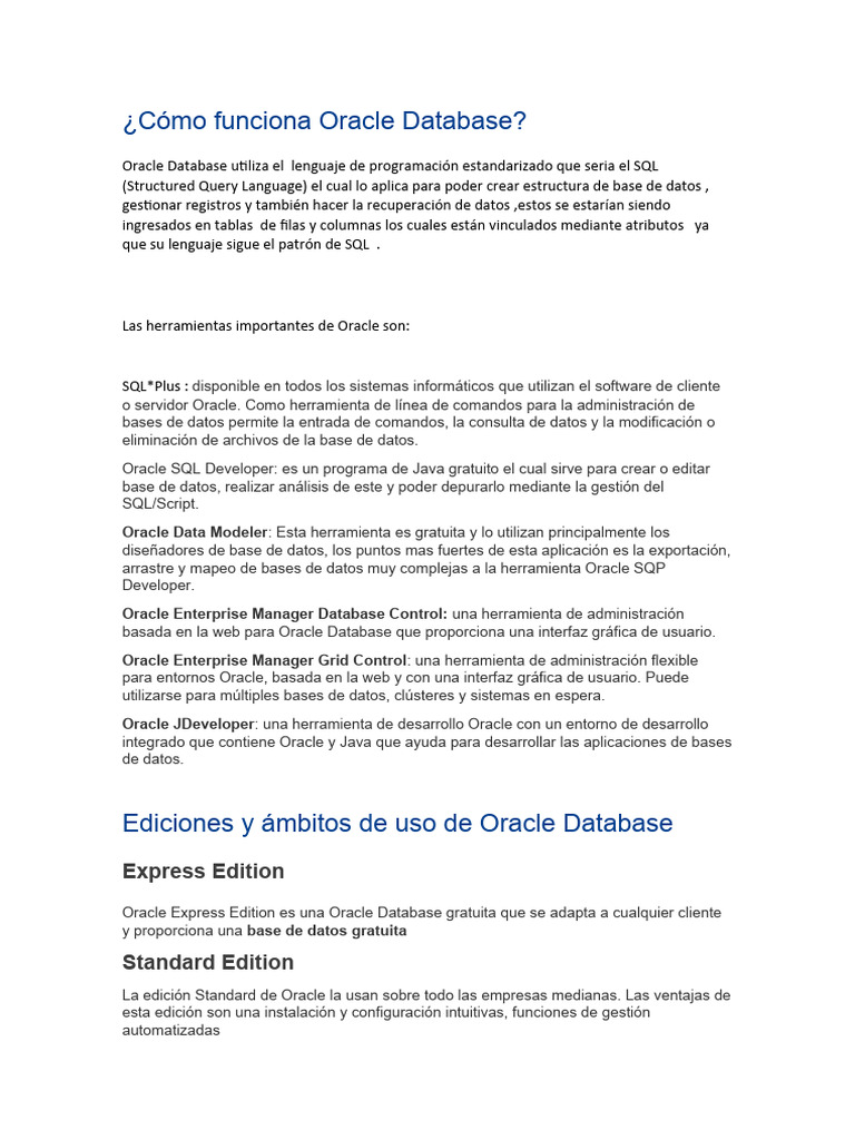 Cómo funciona Oracle Database | PDF | Bases de datos | SQL Cómo funciona Oracle Database | PDF | Bases de datos | SQL