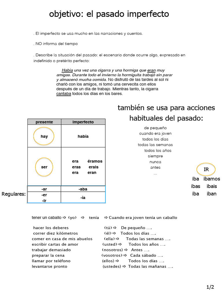 Uso del Imperfecto en Narraciones | PDF
