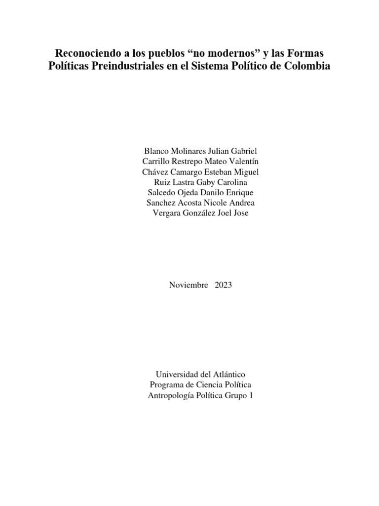 Reconocimiento de Pueblos No Modernos en Colombia | PDF | Sociedad ...