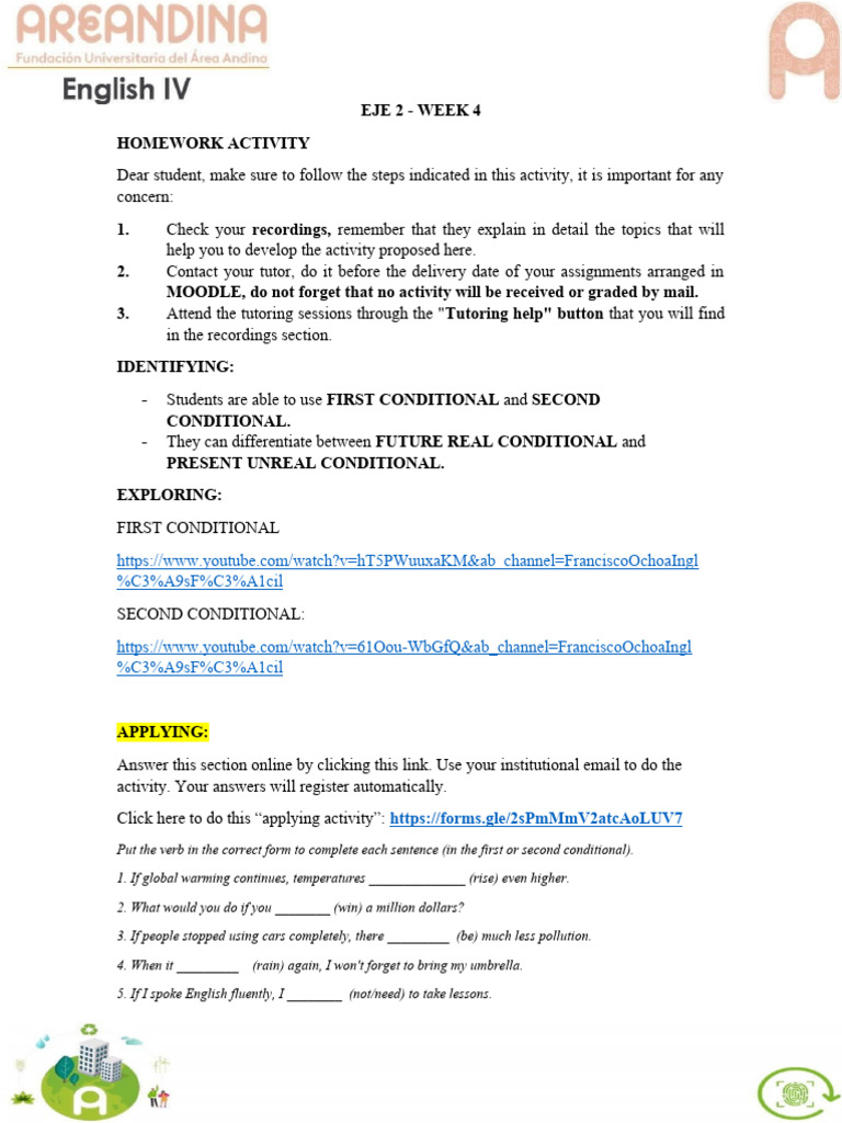 First & Second Conditional Homework | PDF