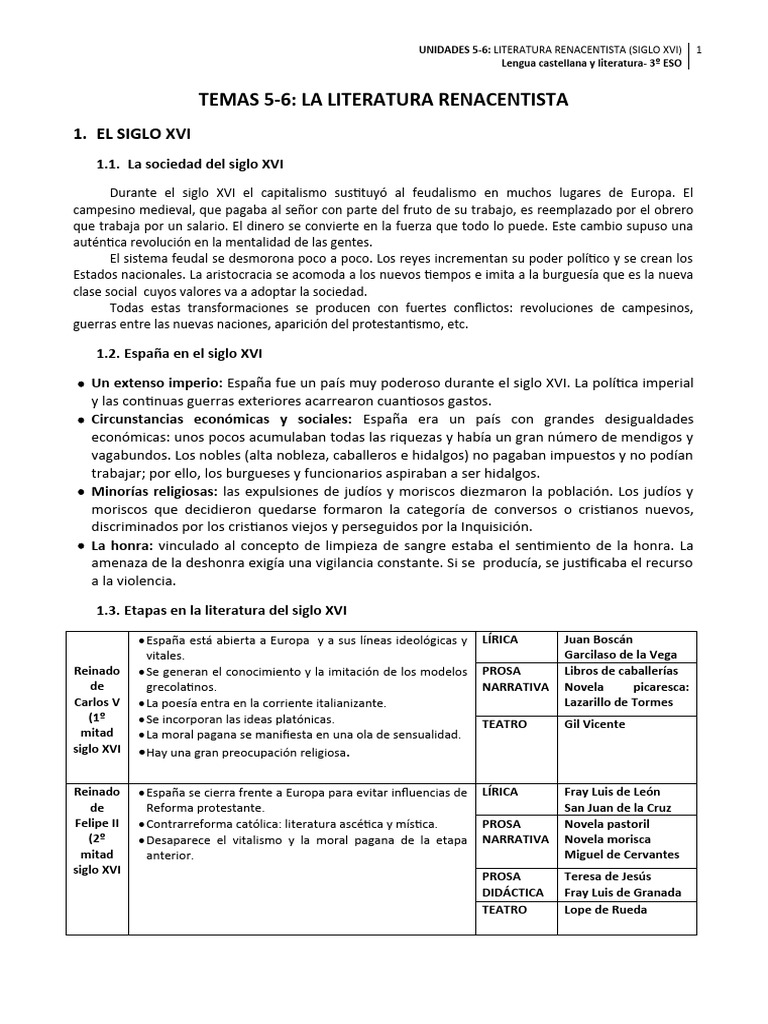 Temas 5 6 Literatura Renacentista 2016 7 | PDF | Poesía | Misticismo Temas 5 6 Literatura Renacentista 2016 7 | PDF | Poesía | Misticismo