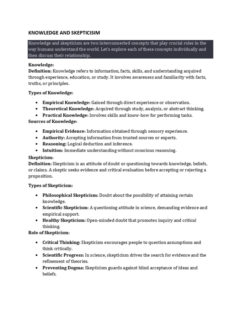 Understanding Knowledge and Skepticism | PDF | Knowledge | Skepticism