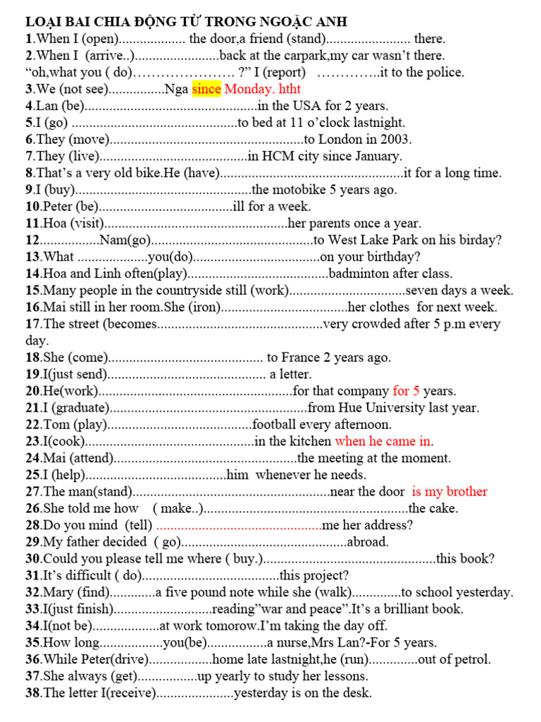 Loai Bai Chia Dong Tu Dung Cho Luyen HSG ANH 8 | PDF