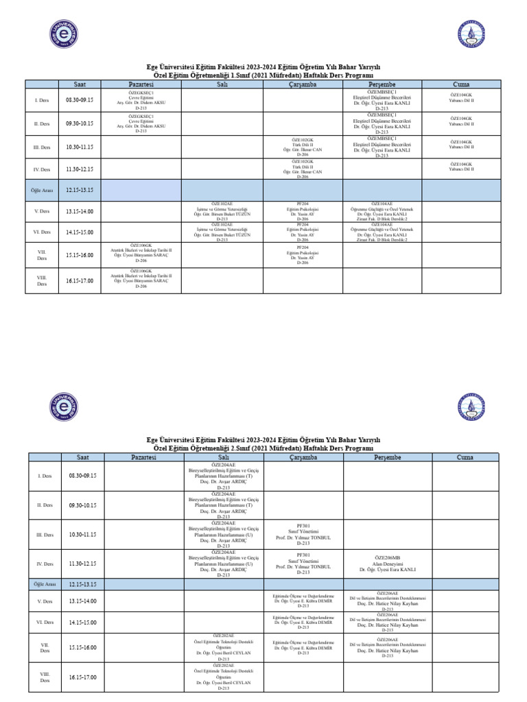 2023-2024 Bahar Donemi Lisans Ders Programi (4) 2 | PDF