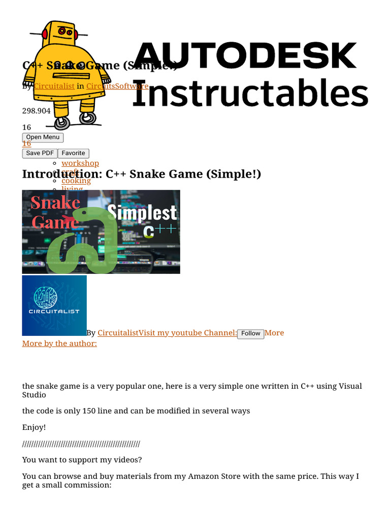 C++ Snake Game (Simple!) - Instructables | PDF | Computer Programming ...