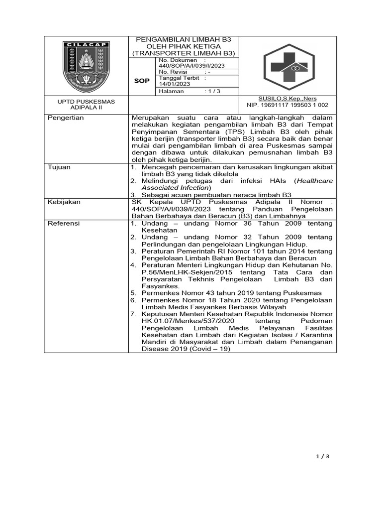 Sop Pengambilan Limbah B3 | PDF