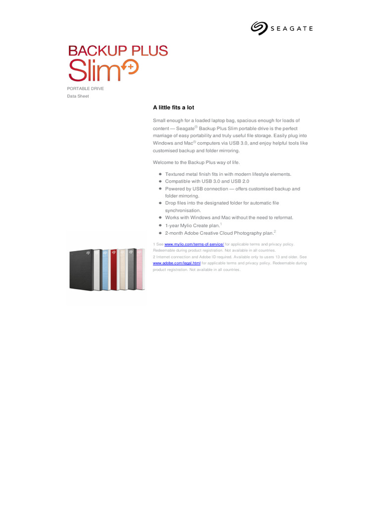 Seagate Backup Plus Slim Apac DS2005 5 1904 APAC en - IN | PDF | Byte | Backup