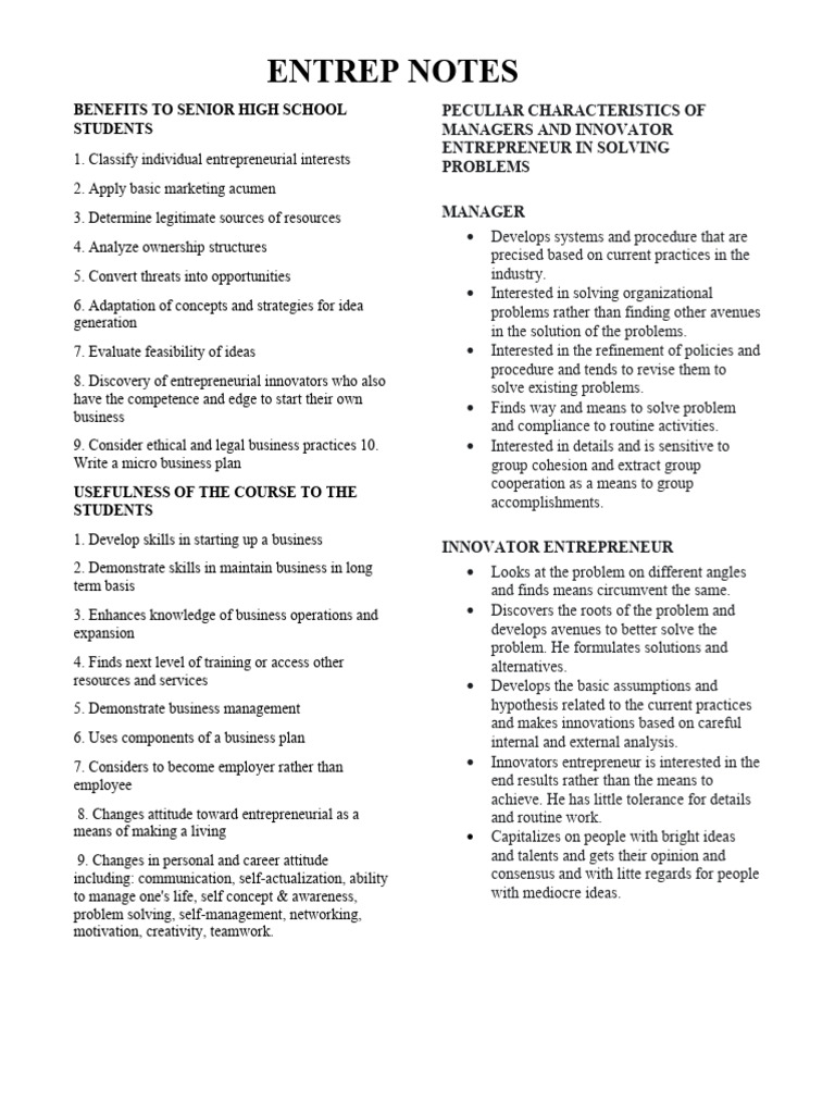 Entrep Notes 1 | PDF | Product (Business) | Entrepreneurship