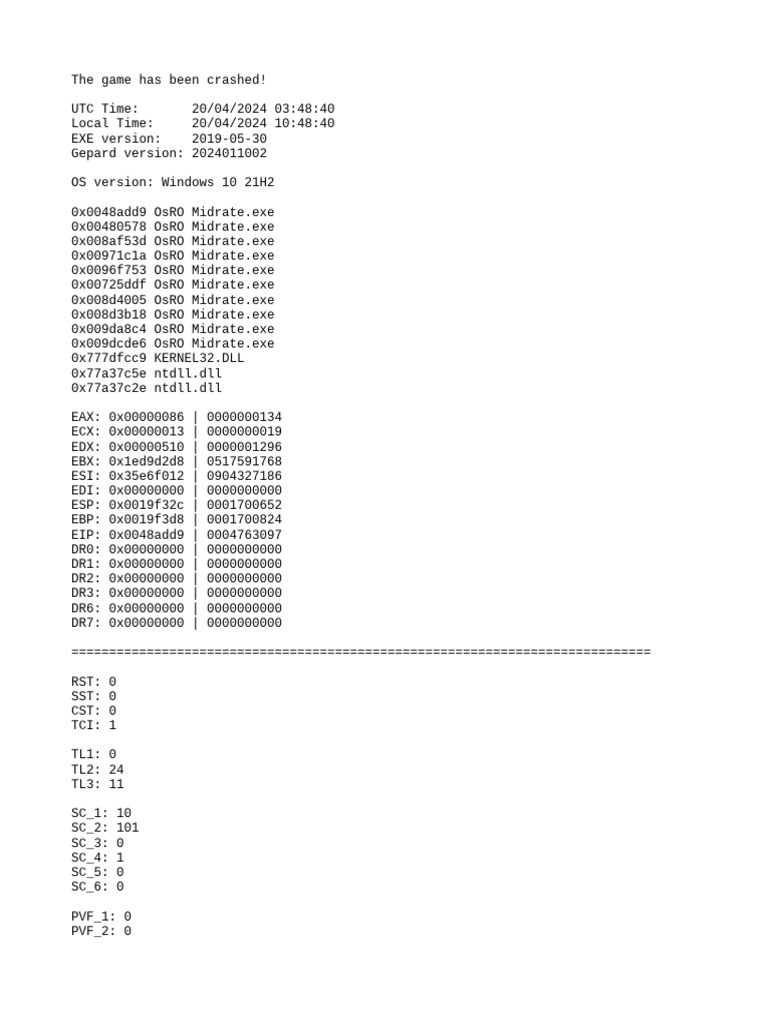 game_crash_log | PDF | Microsoft Windows | Operating System Technology