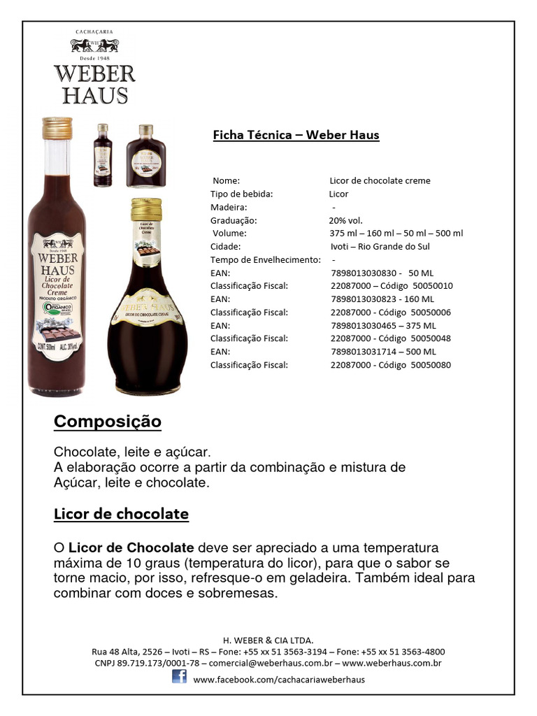 Ficha Técnica Licor de Chocolate | PDF Ficha Técnica Licor de Chocolate | PDF