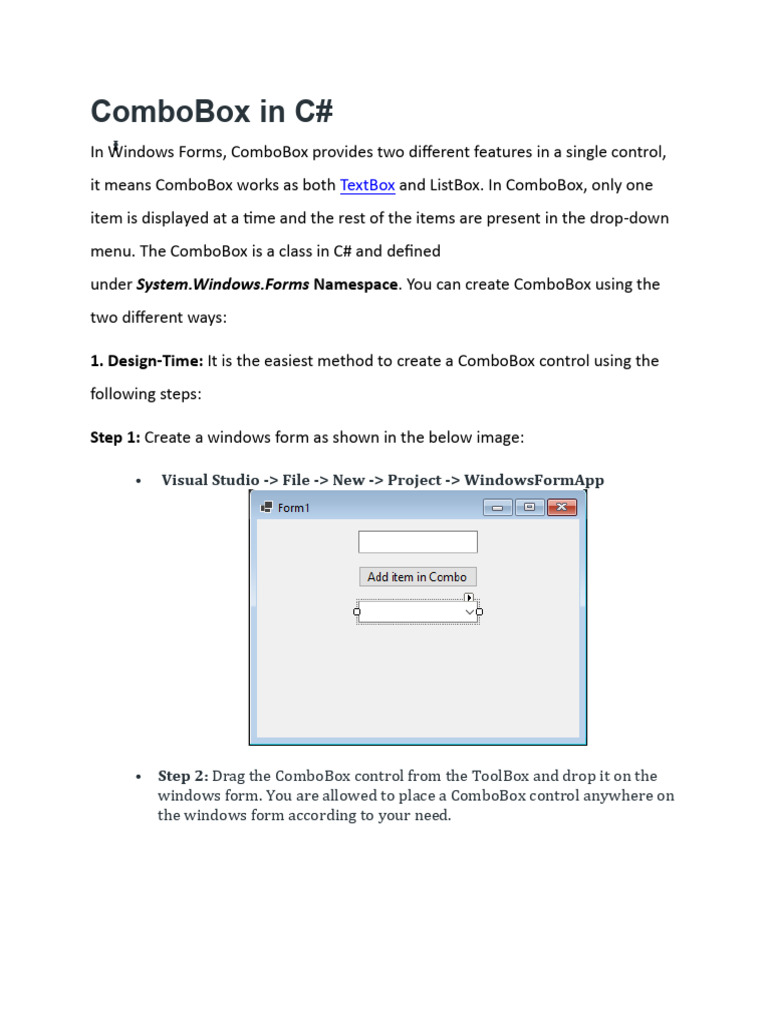 Combobox In C Sharp Pdf C Sharp Programming Language Computer Programming 