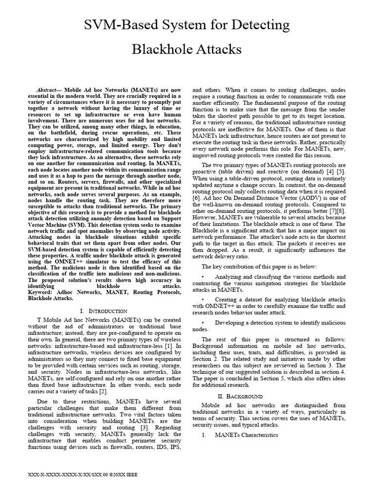 Svm Based System For Detecting Pdf Wireless Ad Hoc Network Routing