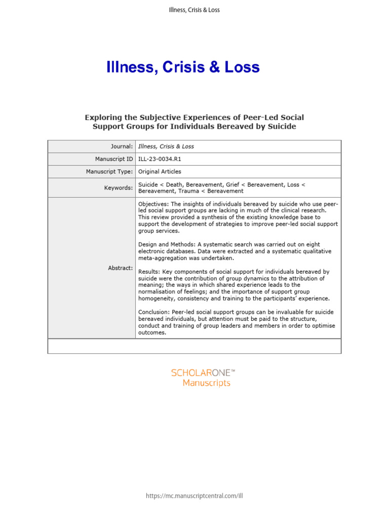 Exploring The Subjective Experiences of Peer-Led Support Groups For ...
