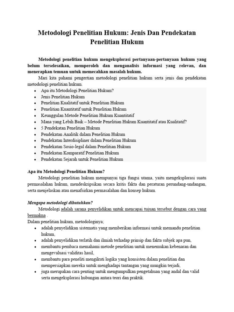 Metodologi Penelitian Hukum: Jenis & Pendekatan | PDF | Politik | Sains ...