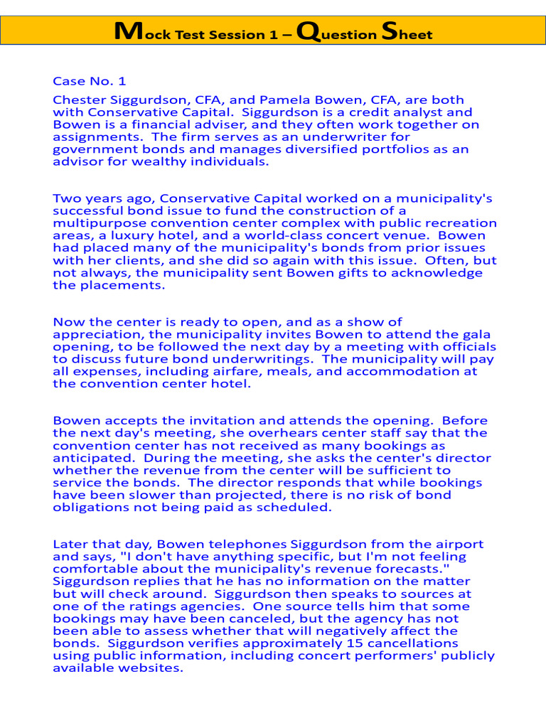Mock Test Session 1 - Question Sheet | PDF | Bonds (Finance) | Free ...