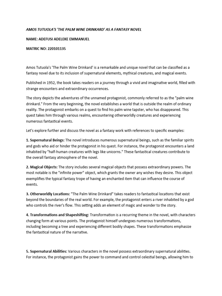 AMOS TUTUOLA'S | PDF | Fantasy