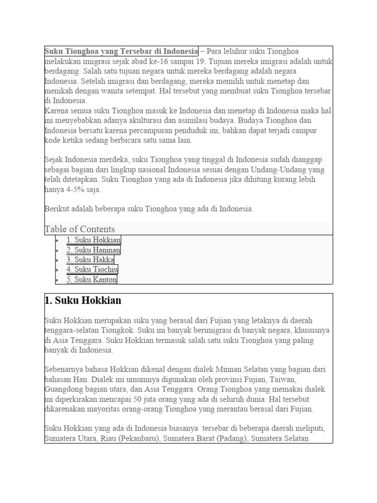 Suku Tionghoa di Indonesia: Sejarah dan Jenis | PDF