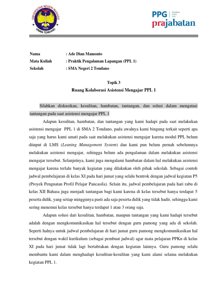 Ruang Kolaborasi Asistensi Mengajar PPL 1-Dian | PDF | Karier & Perkembangan