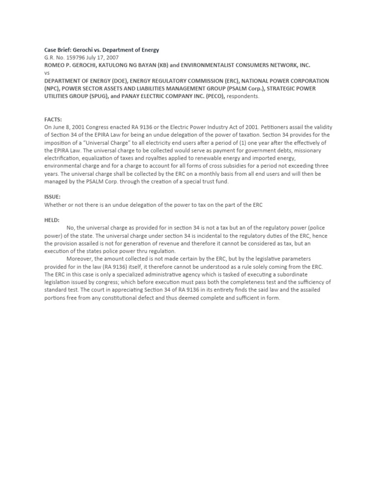 Gerochi vs DOE: Universal Charge Ruling | PDF