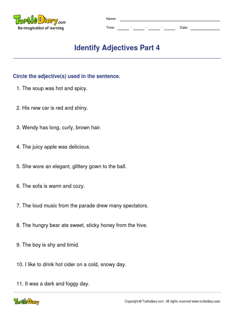 Identifying Adjectives Quiz | PDF | Cooking, Food & Wine | Language ...