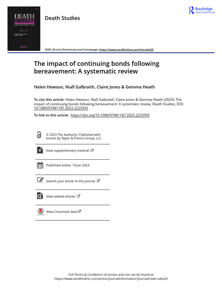 The Impact of Continuing Bonds Following Bereavement - A Systematic ...