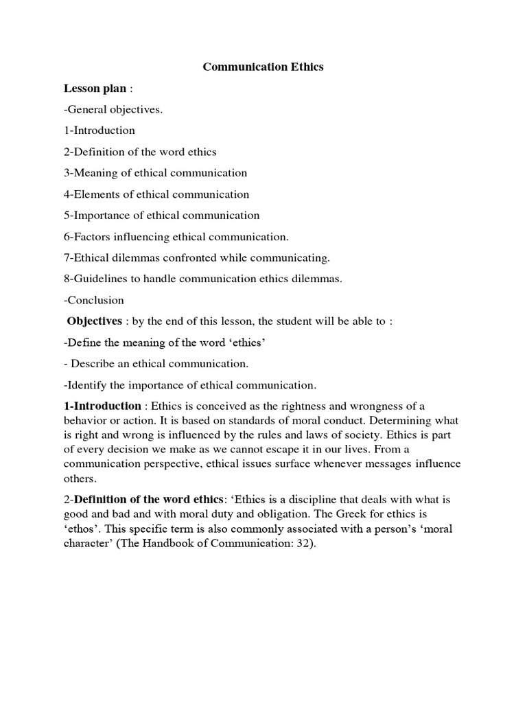 Communication Ethics | PDF | Communication | Integrity