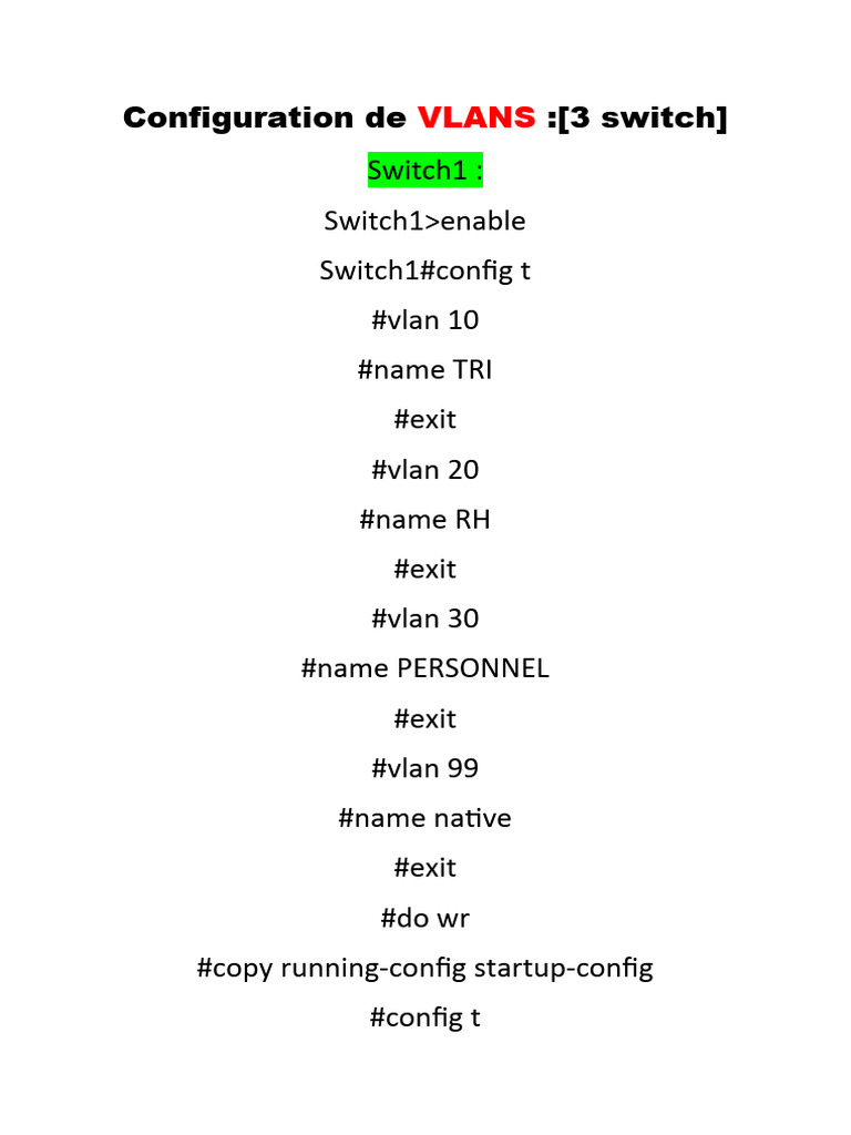 VLAN Configuration for 3 Switches | PDF | Computer Networking ...