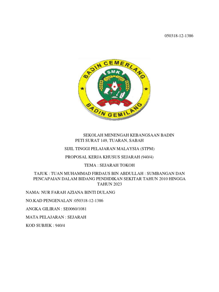 Nur Farah - Proposal Sej | PDF