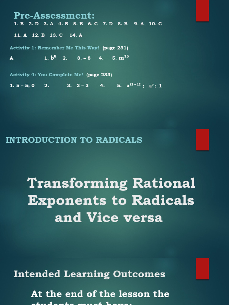 Transforming Rational Exponents To Radicals and Vice Versa | PDF ...