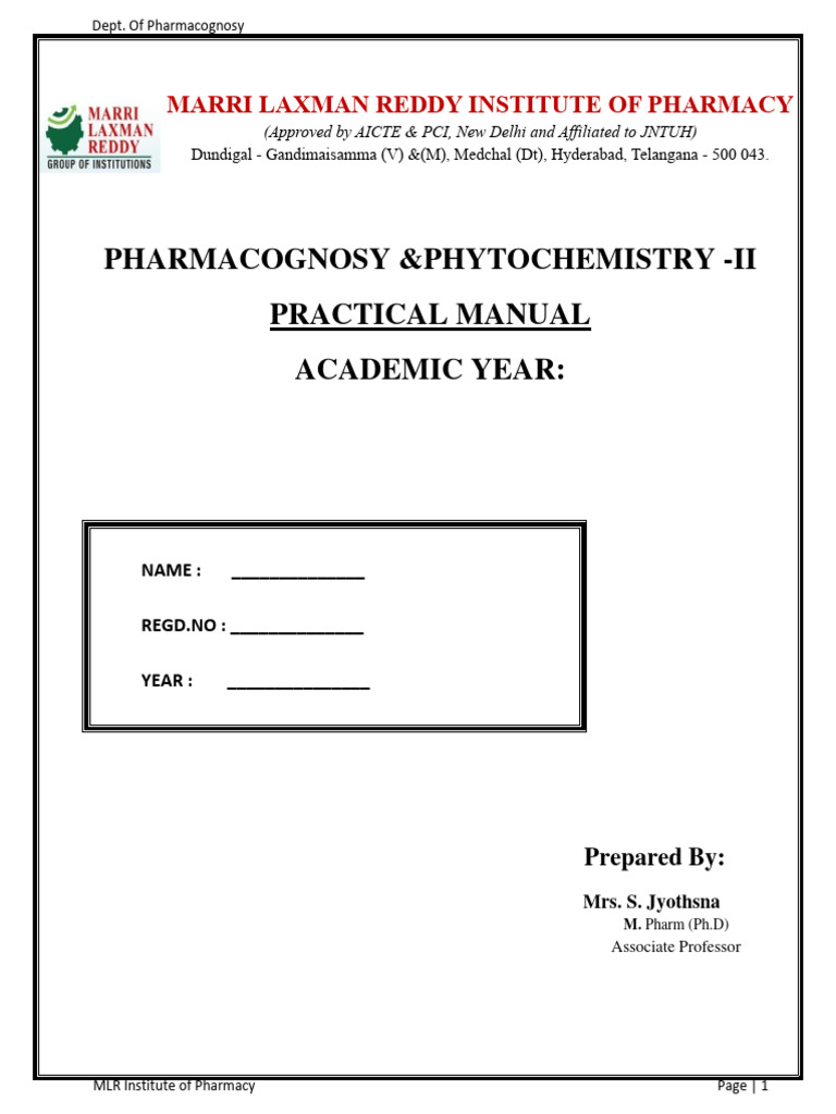 Pharmacognosy Phytochemistry Ii Lab Manual | PDF | Microscopy | Microscope